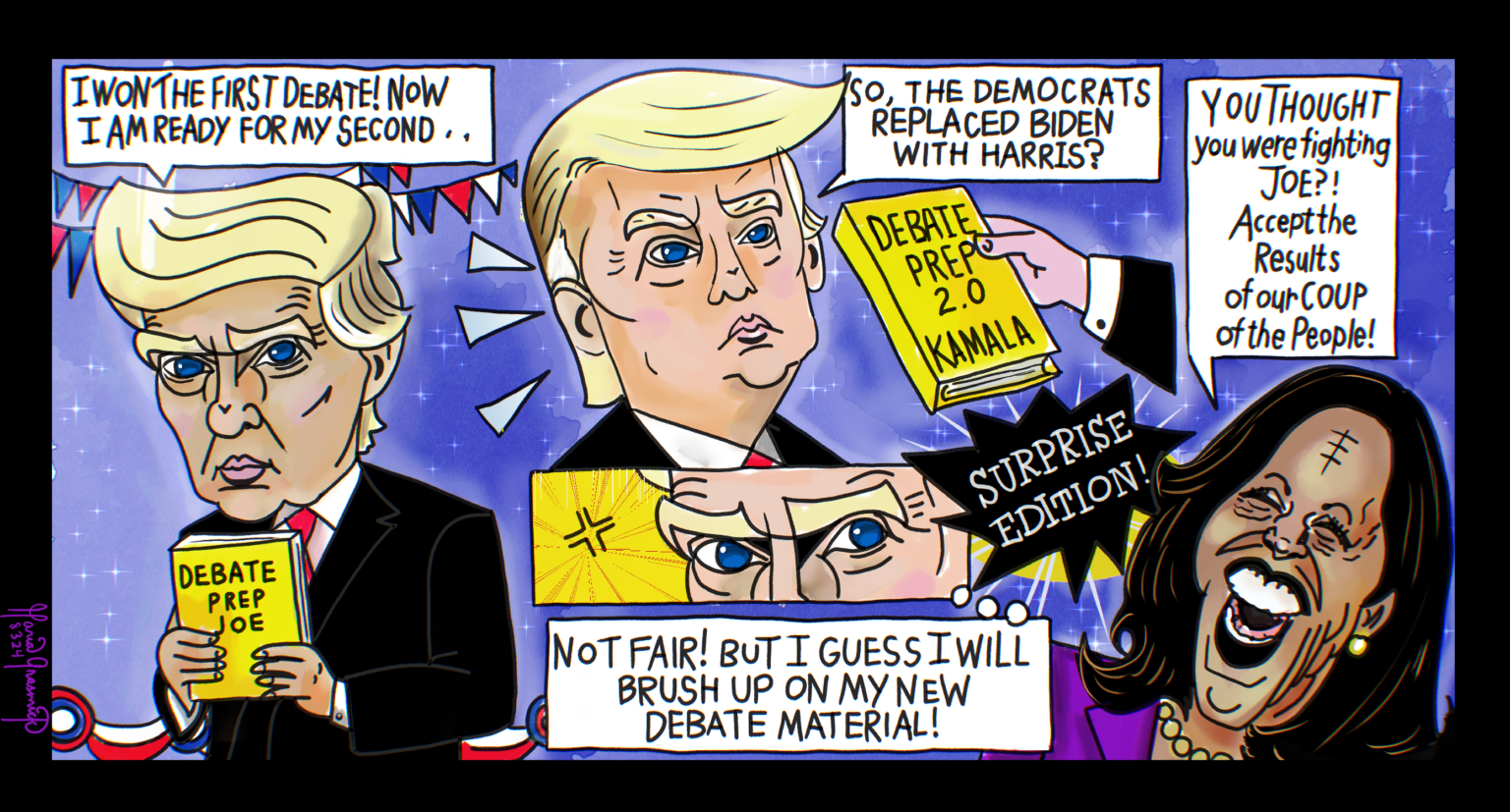 President Donald Trump Political Cartoon Debates Fox News 2024 with ...